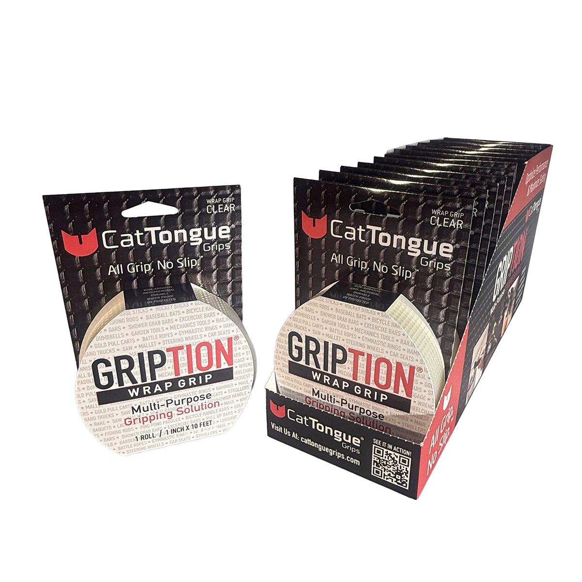 Gription Wrap Grip Clear - 12-Pack PDQ (12 rolls of 1" x 10" Clear and ...
